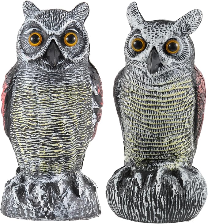 2 Pack Fake Owl Decoys to Scare Birds Away from Gardens and Patios ...