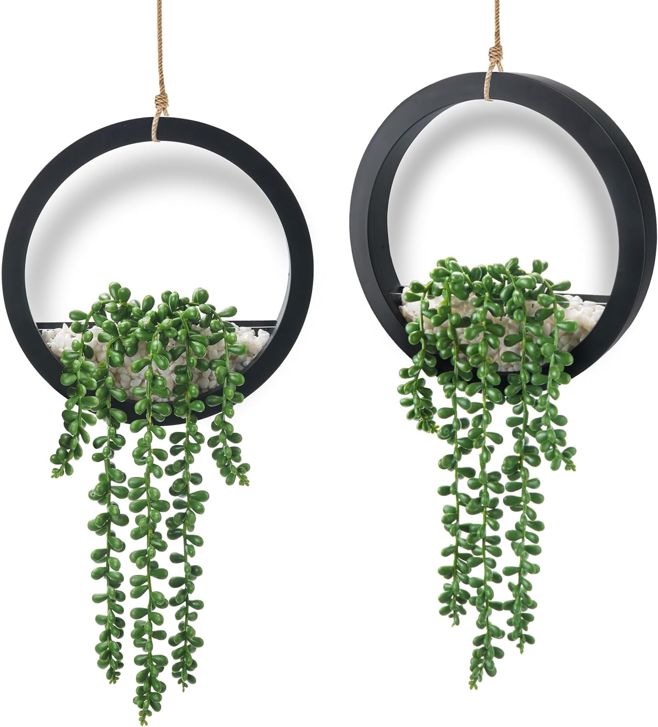 2 Pack Fake Plants Hanging Artificial Succulents Plants in Black Pots ...