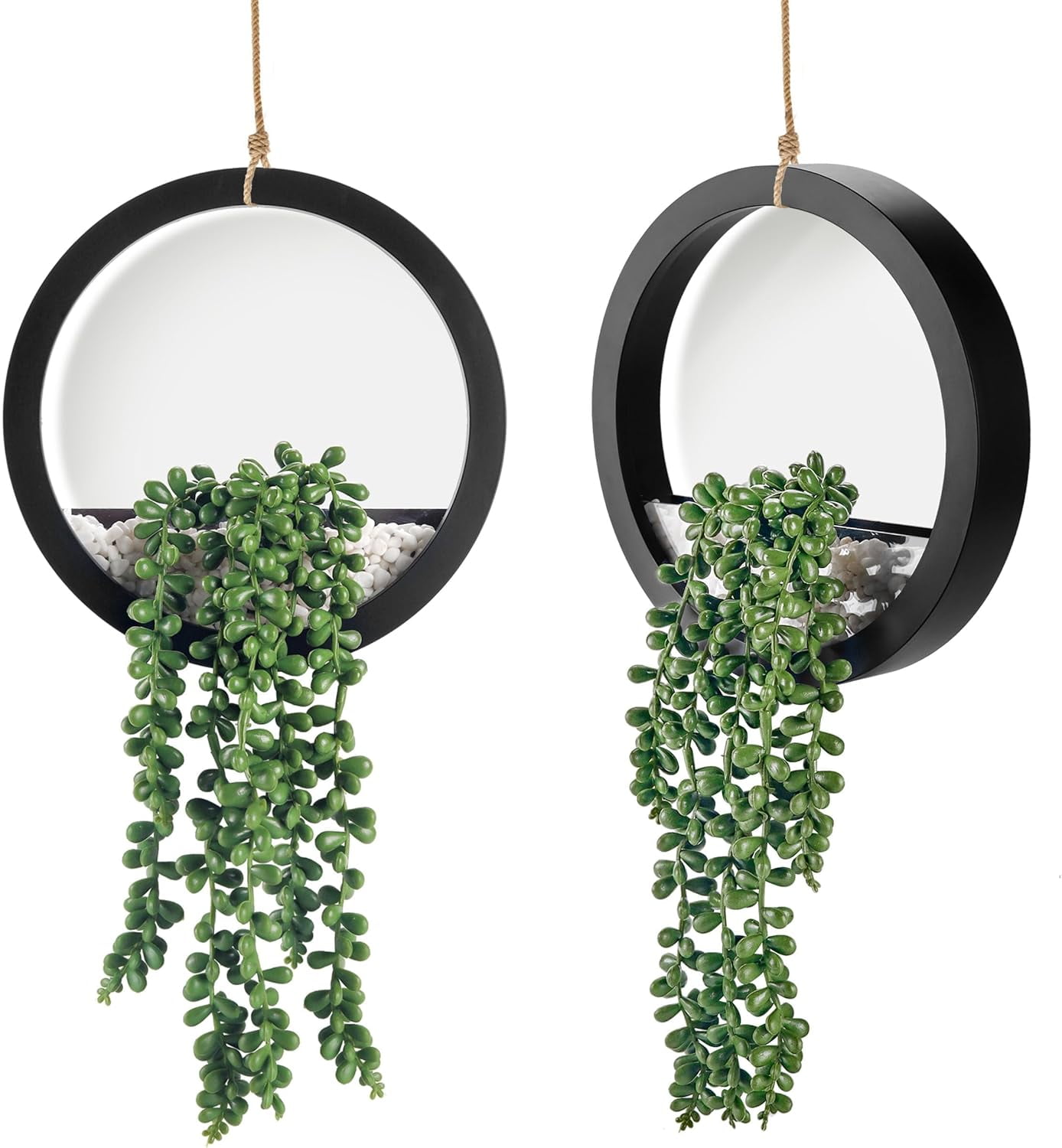 2 Pack Fake Plants Hanging Artificial Succulents Plants in Black Pots ...