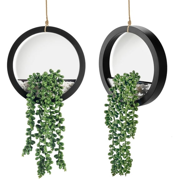 2 Pack Fake Plants Hanging Artificial Succulents Plants in Black Pots ...
