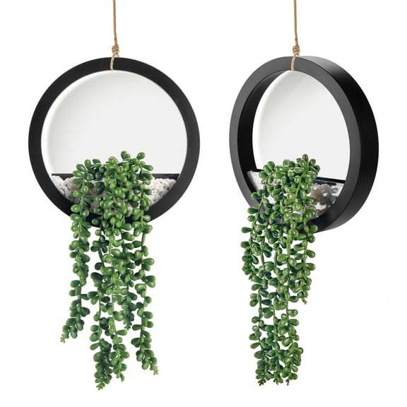 2 Pack Fake Plants Hanging Artificial Succulents Plants in Black Pots ...