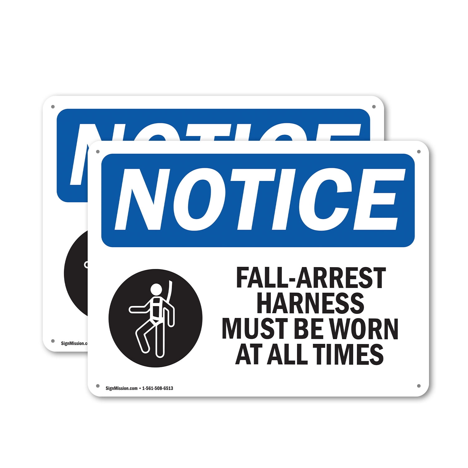 (2 Pack) Fall-Arrest Harness Must Be OSHA Notice Sign 14 Inch X 10 Inch ...
