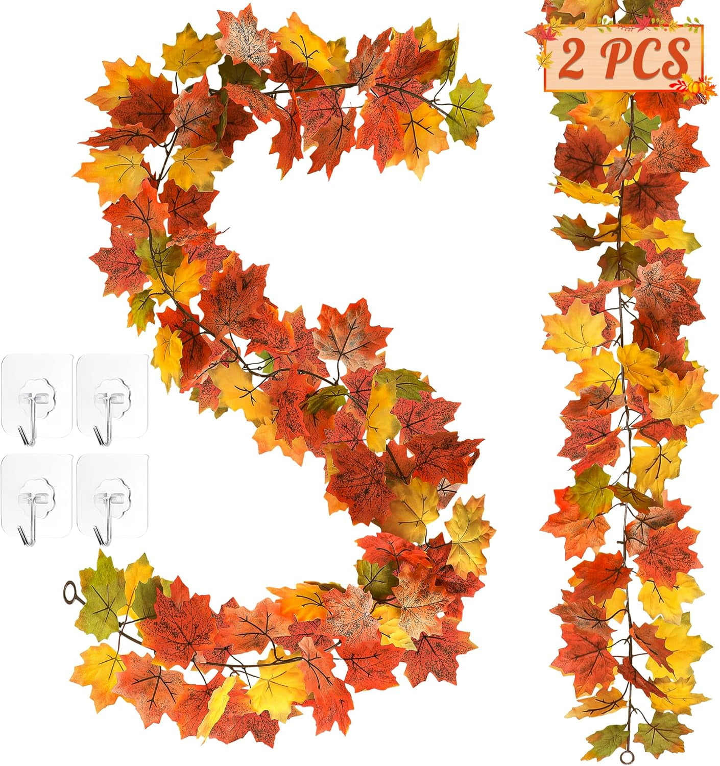 2 Pack Fall Decor, 11.8FT Fall Garland for Mantle, Fall Decorations for ...