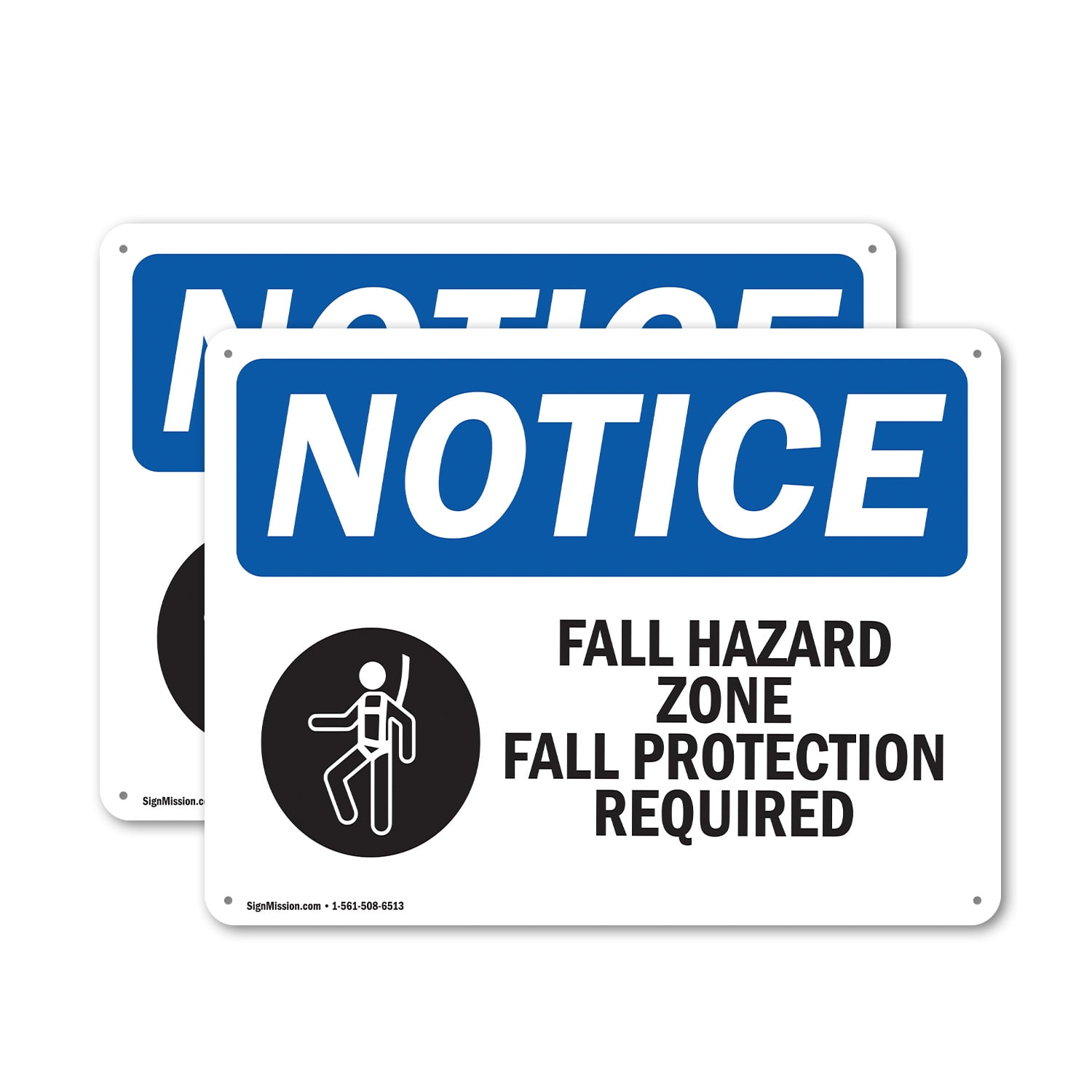 (2 Pack) Fall Hazard Zone Fall Protection OSHA Notice Sign 18 Inch X 12 ...
