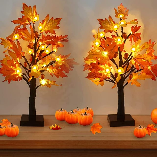 2 Pack Fall Maple Tree with 48 LEDs Battery Operated Light Up ...