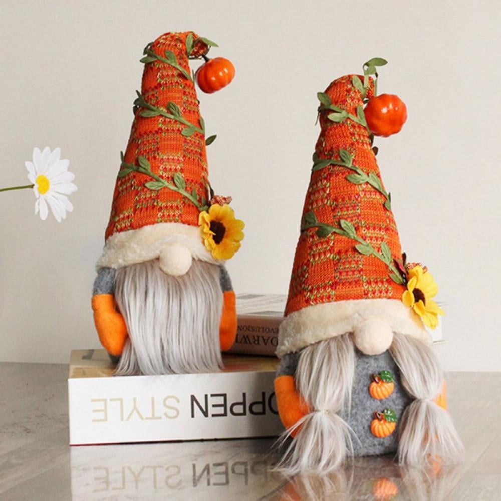 2 Pack Fall Plush Gnome Decorations, Autumn Harvest Pumpkin Gnome Doll ...