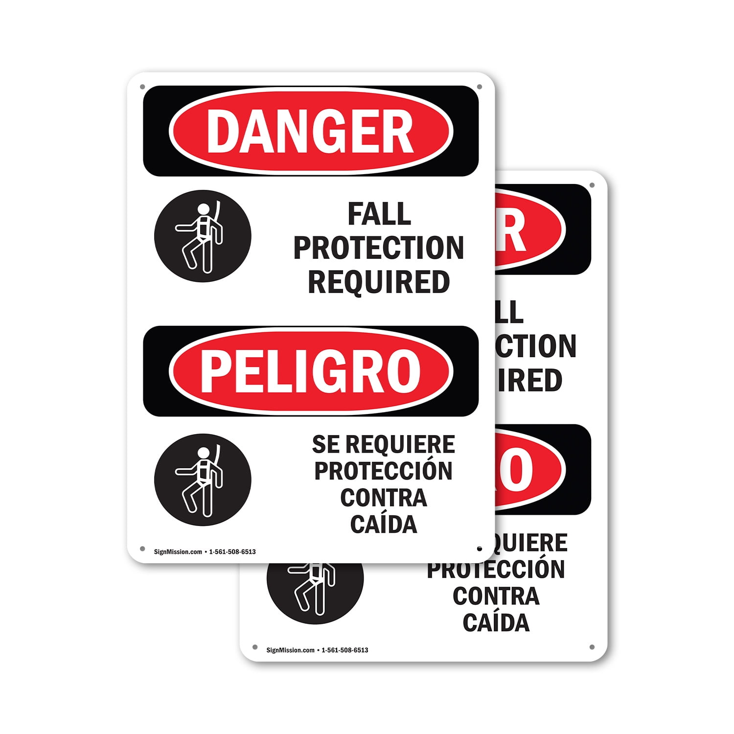 (2 Pack) Fall Protection Required Bilingual OSHA Danger Sign 12 Inch X ...