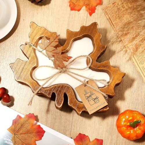 2 Pack Fall Wood Dough Bowl Candle, 8" Rustic Wooden Scented Candles ...