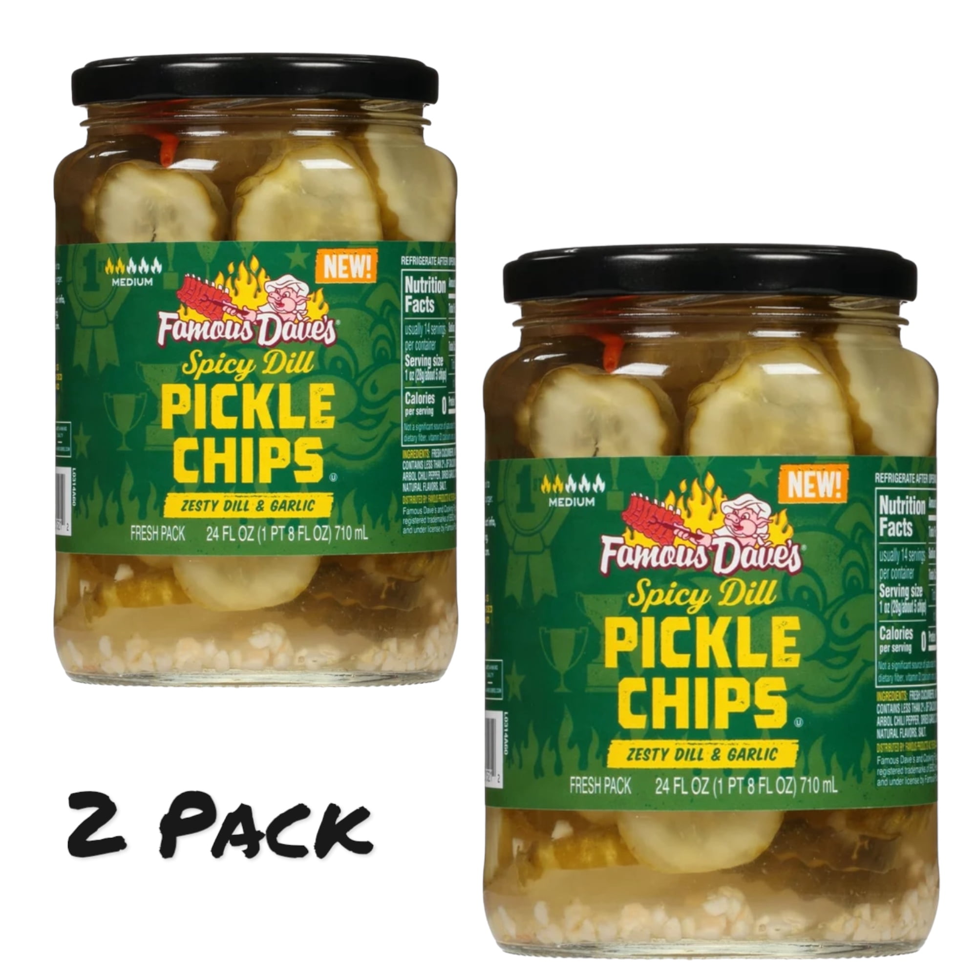 Famous Dave's Spicy Dill Pickle Chips, 24 fl oz Jar, 2 Pack, Zesty and ...