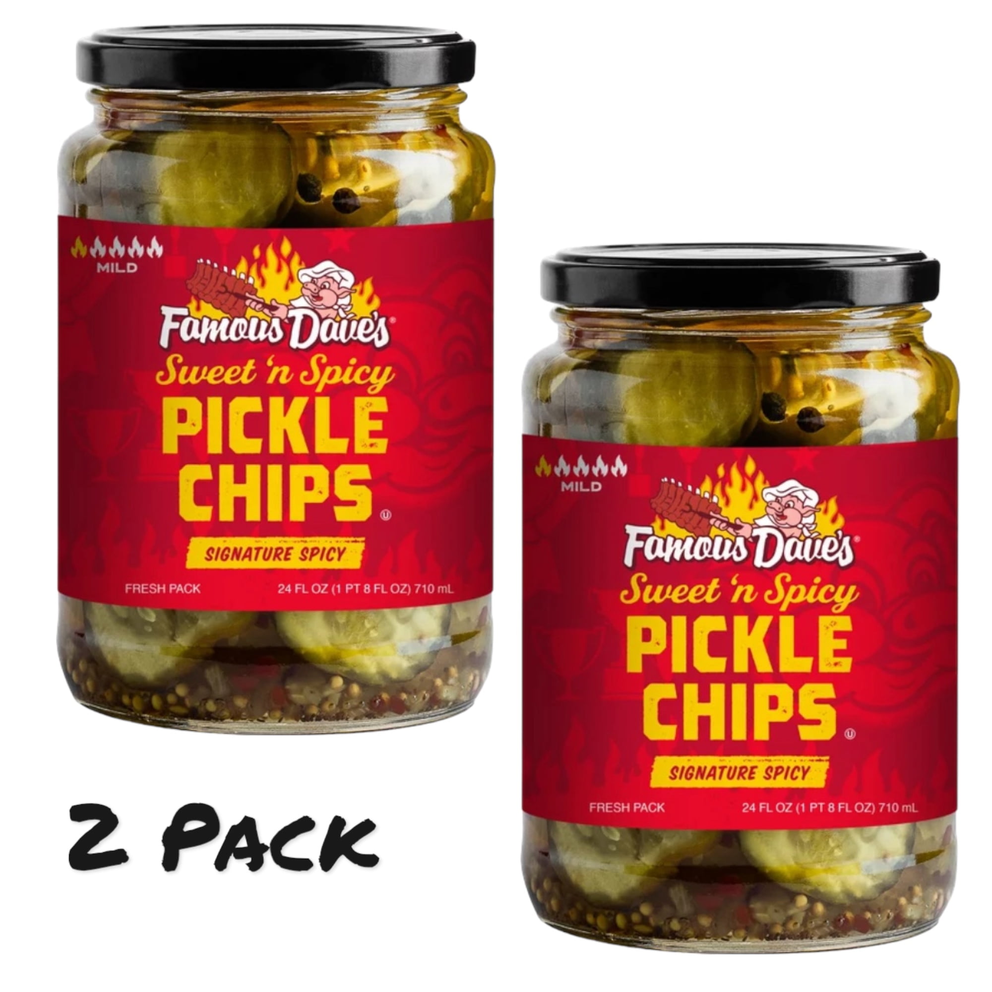 Famous Dave's Sweet 'N Spicy Pickle Chips, 2-Pack, 24 fl oz Jars, Low ...