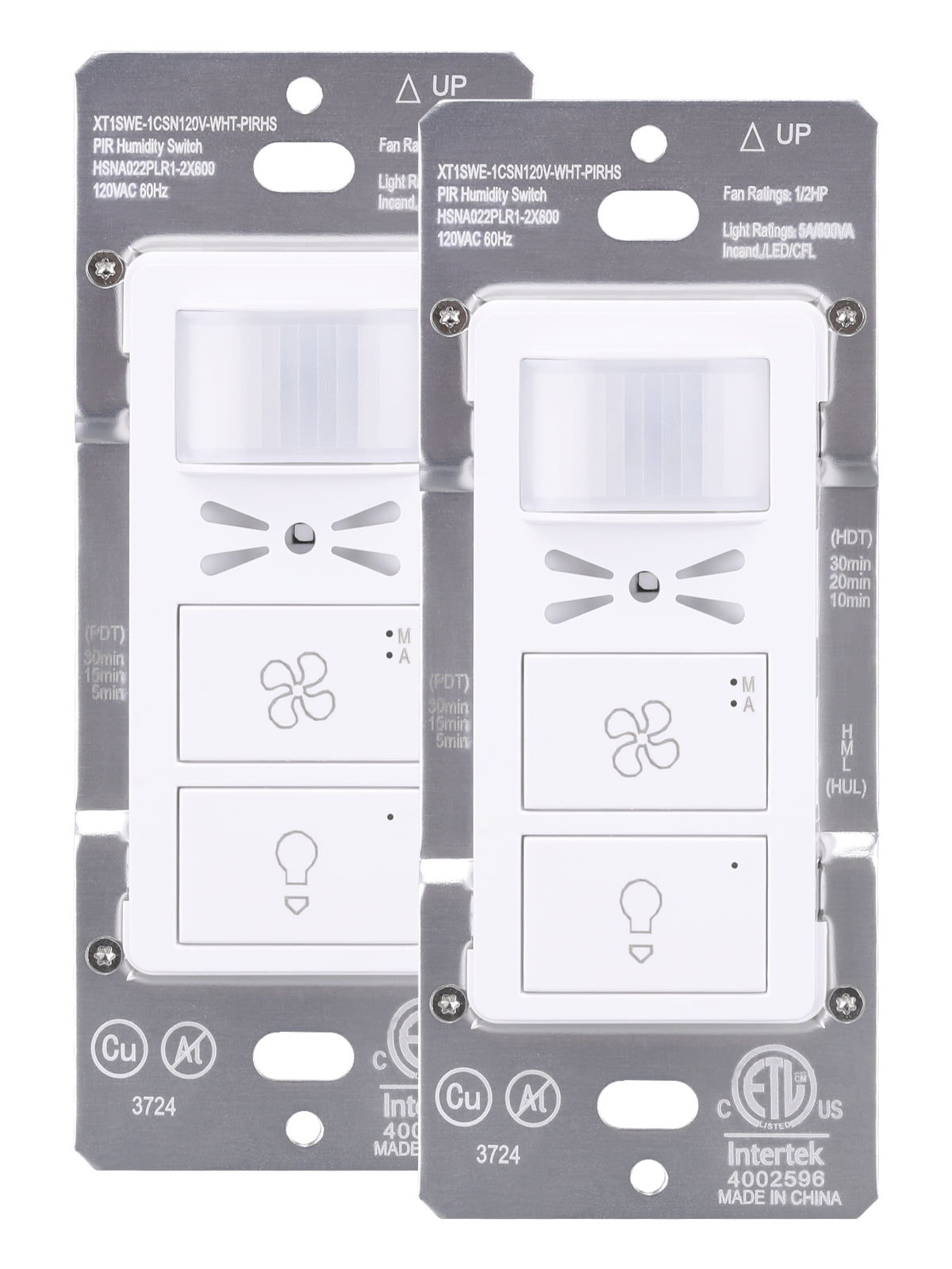 2 Pack Fan Light Switch with Humidity Sensor + PIR Motion Sensor ...