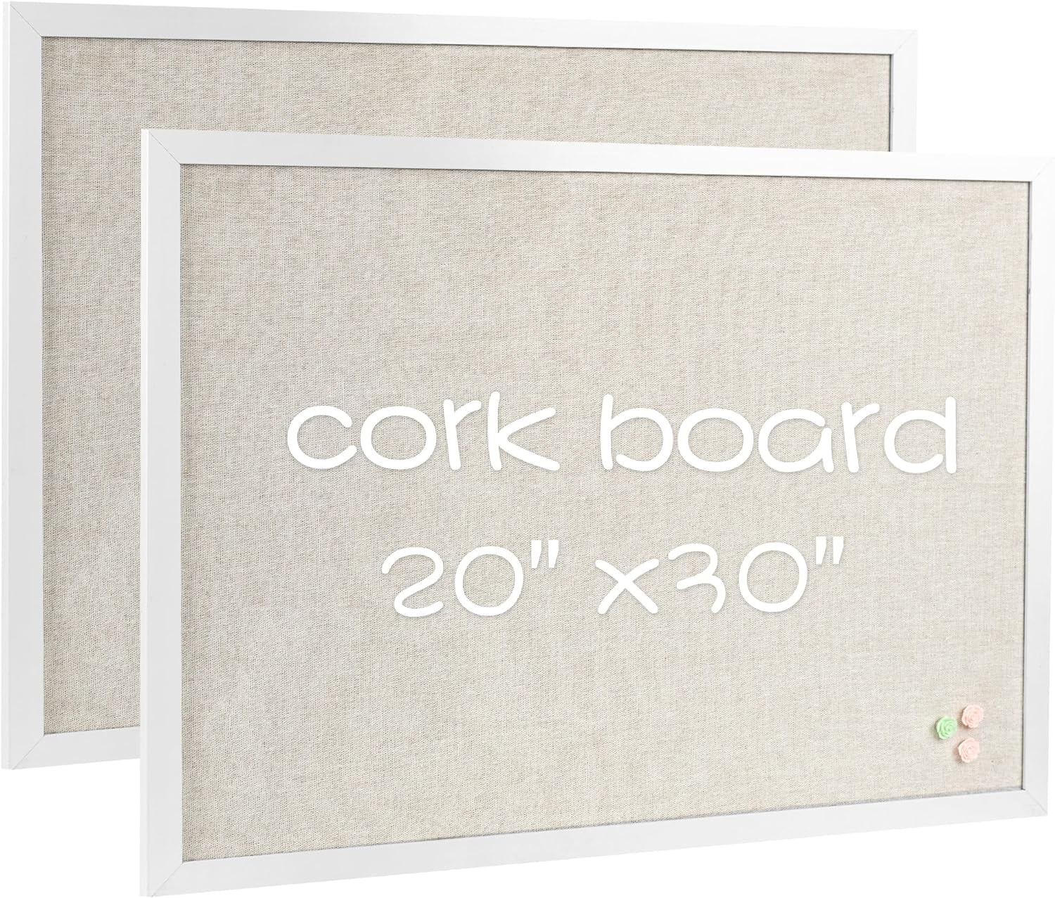 2-Pack Farmhouse Linen Cork Bulletin Board, White Frame 30" x 20 ...
