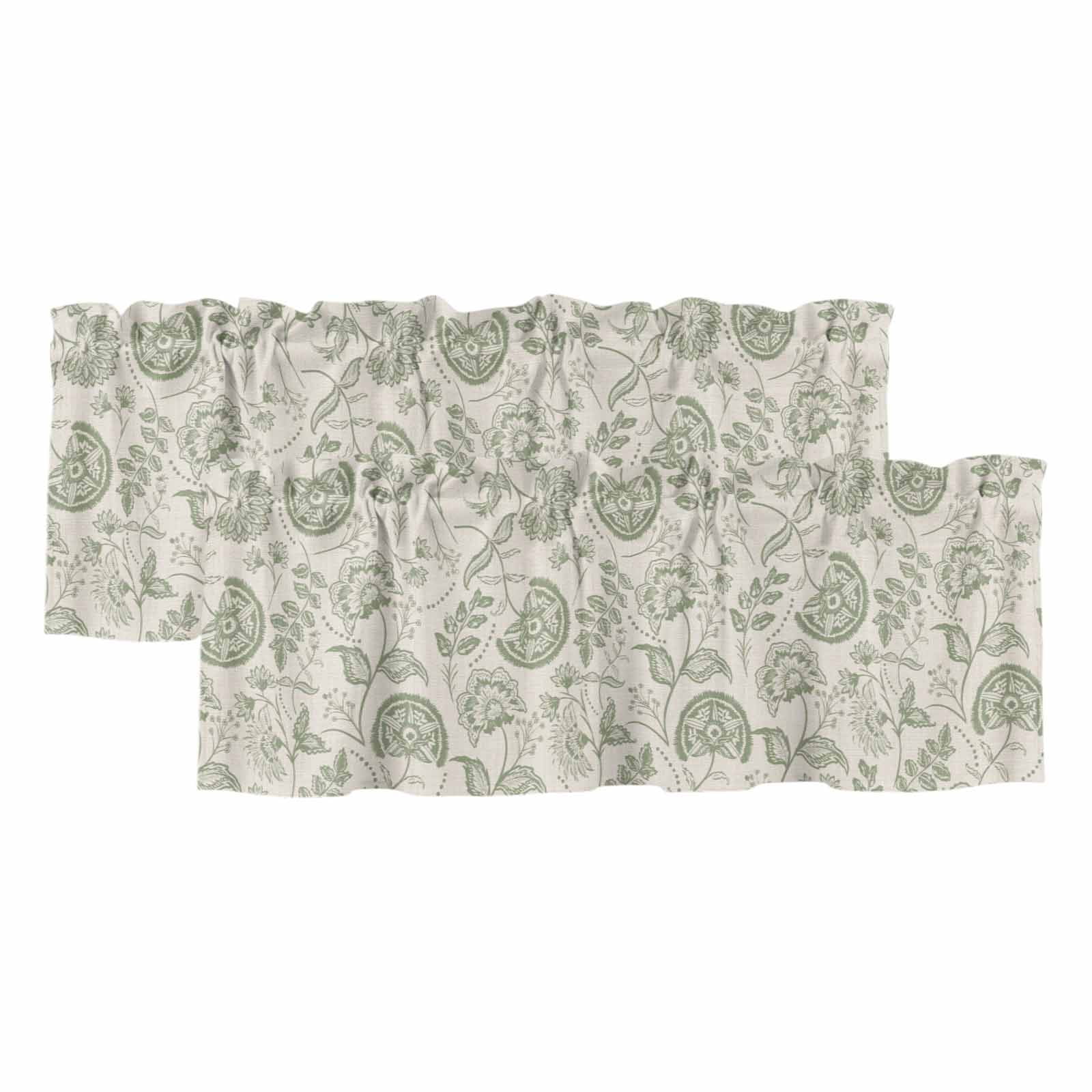 2 Pack Farmhouse Sage Green Floral Valance for Window Linen Boho ...
