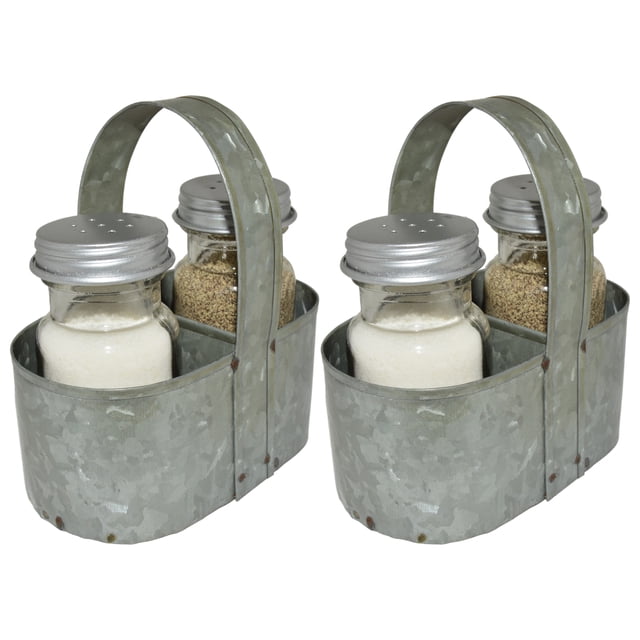 2 Pack Farmhouse Salt and Pepper Shakers with Caddy Sets - Rustic ...