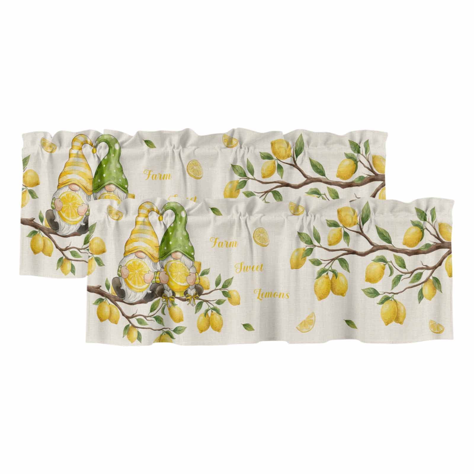 2 Pack Farmhouse Valance for Window Summer Yellow Green Lemon Gnomes ...
