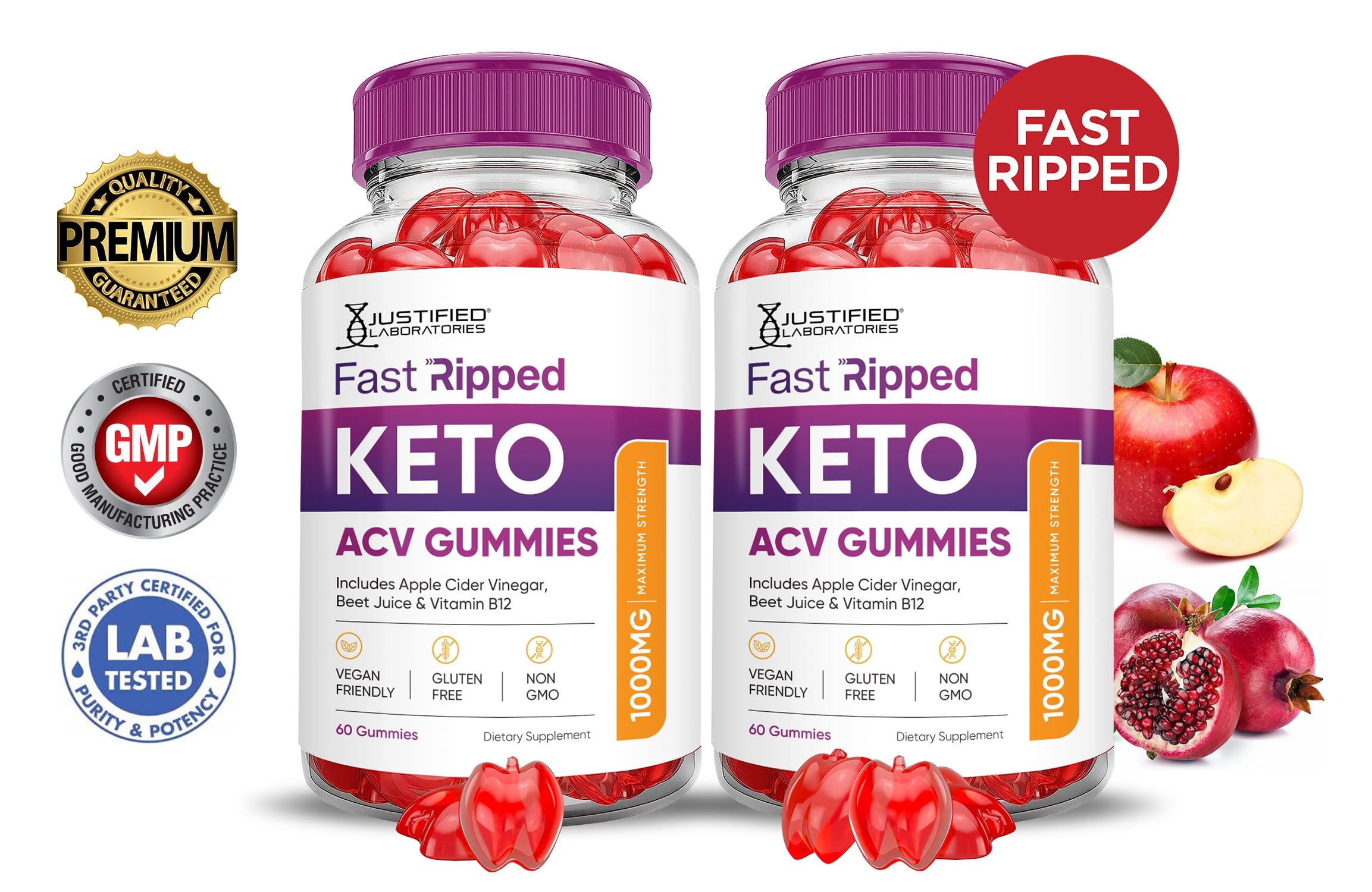 (2 Pack) Fast Ripped Keto ACV Gummies 1000MG Dietary Supplement 120 ...