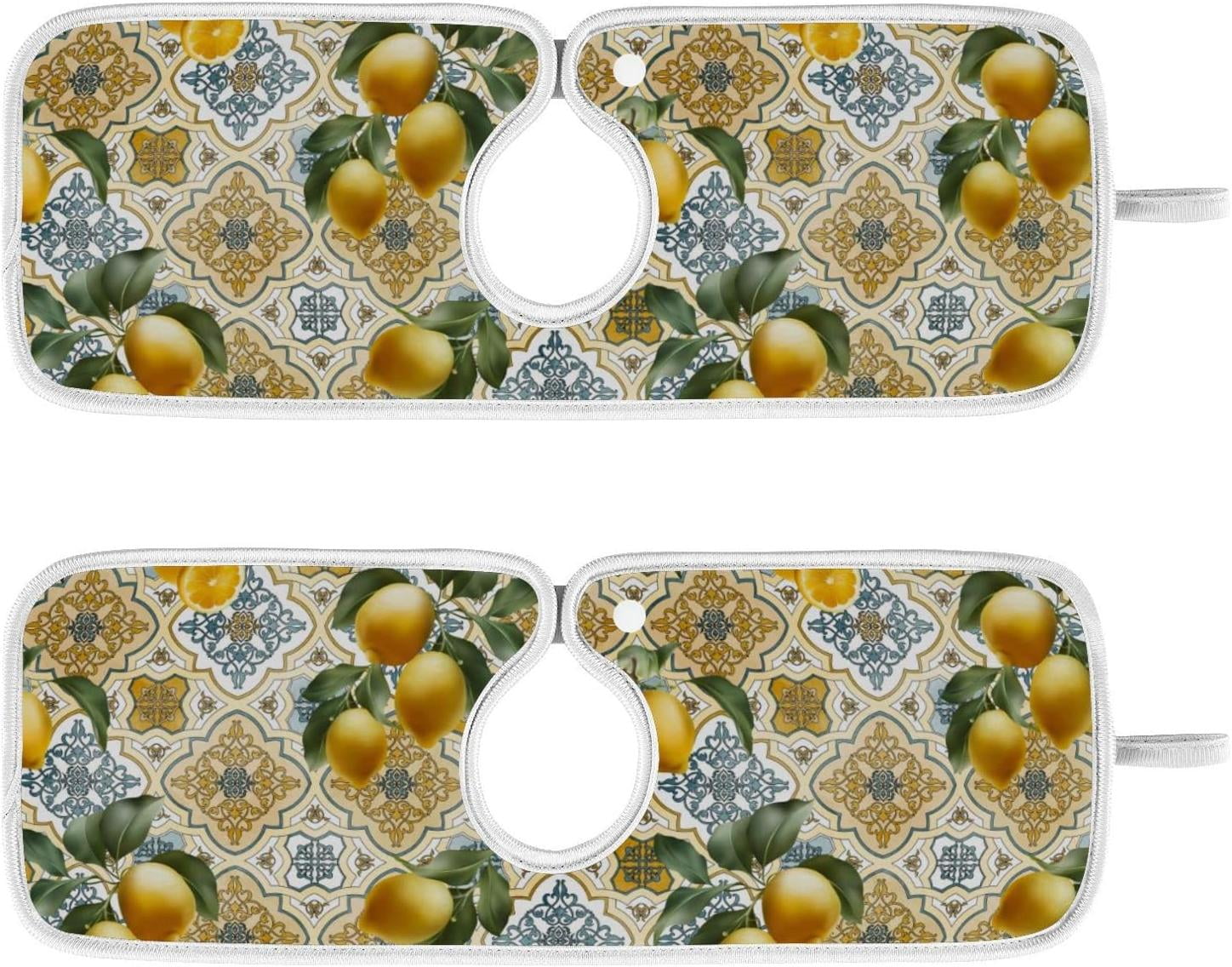 2 Pack Faucet Mat Splash Guard for Kitchen Sink, Botanical Lemons and ...