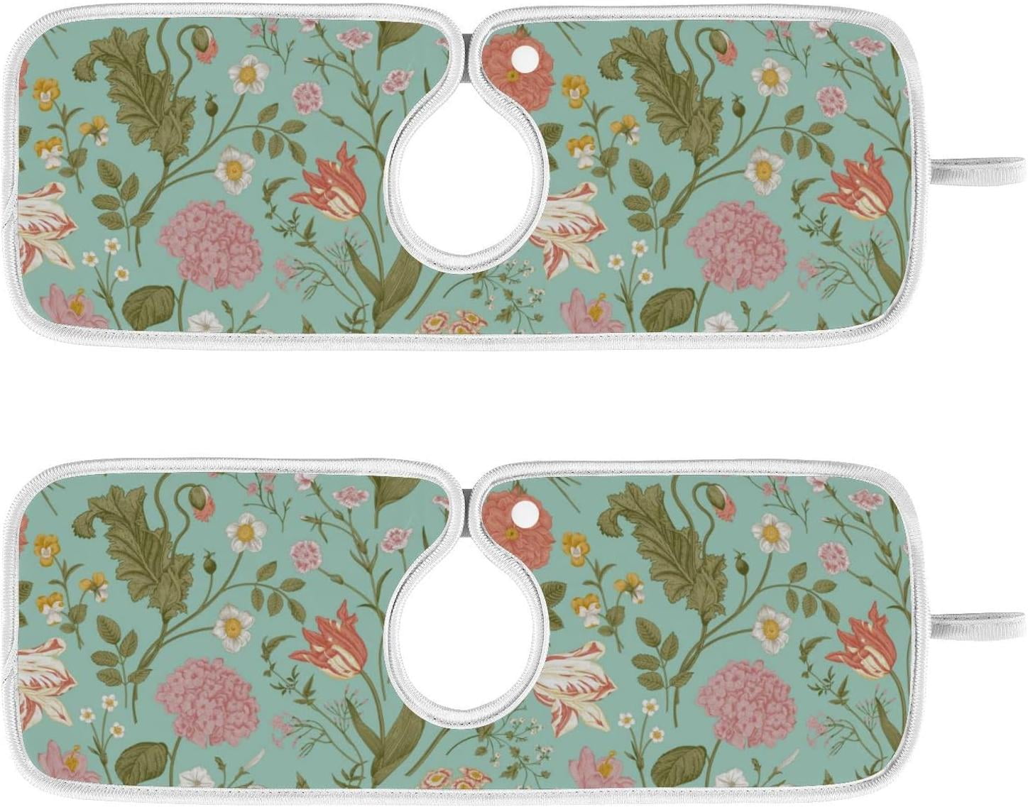 2 Pack Faucet Mat Splash Guard for Kitchen Sink,Floral Pattern Shabby ...