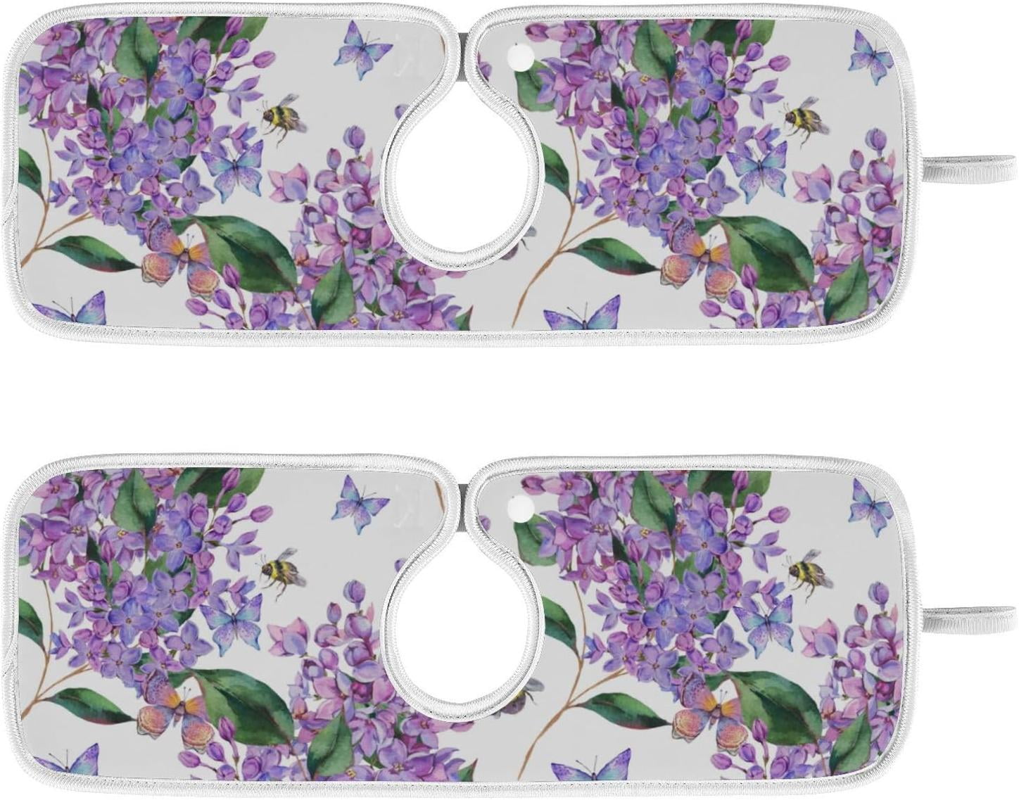 2 Pack Faucet Mat Splash Guard for Kitchen Sink,Spring Lilacs Flowers ...