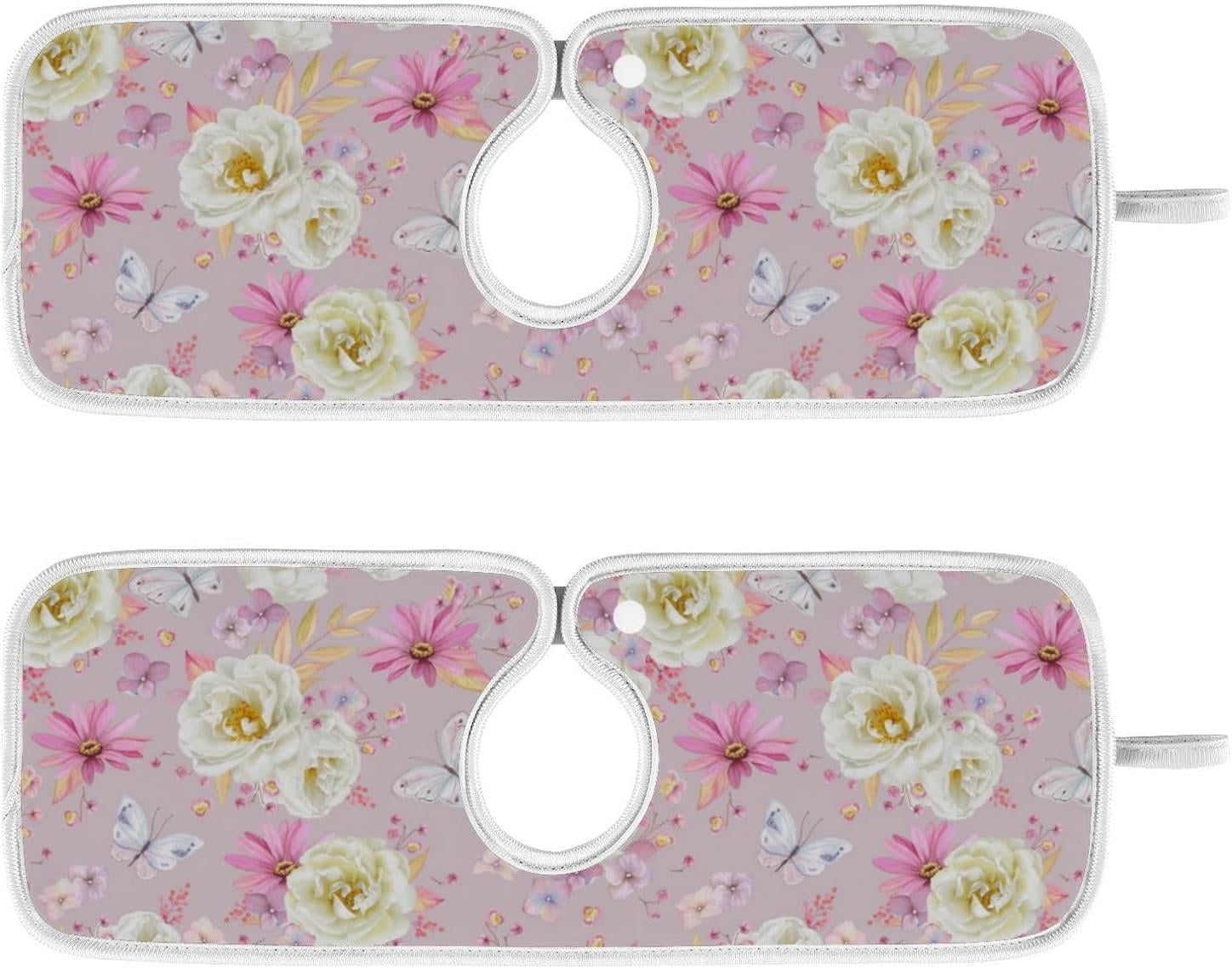 2 Pack Faucet Mat Splash Guard for Kitchen Sink,Spring White Roses ...