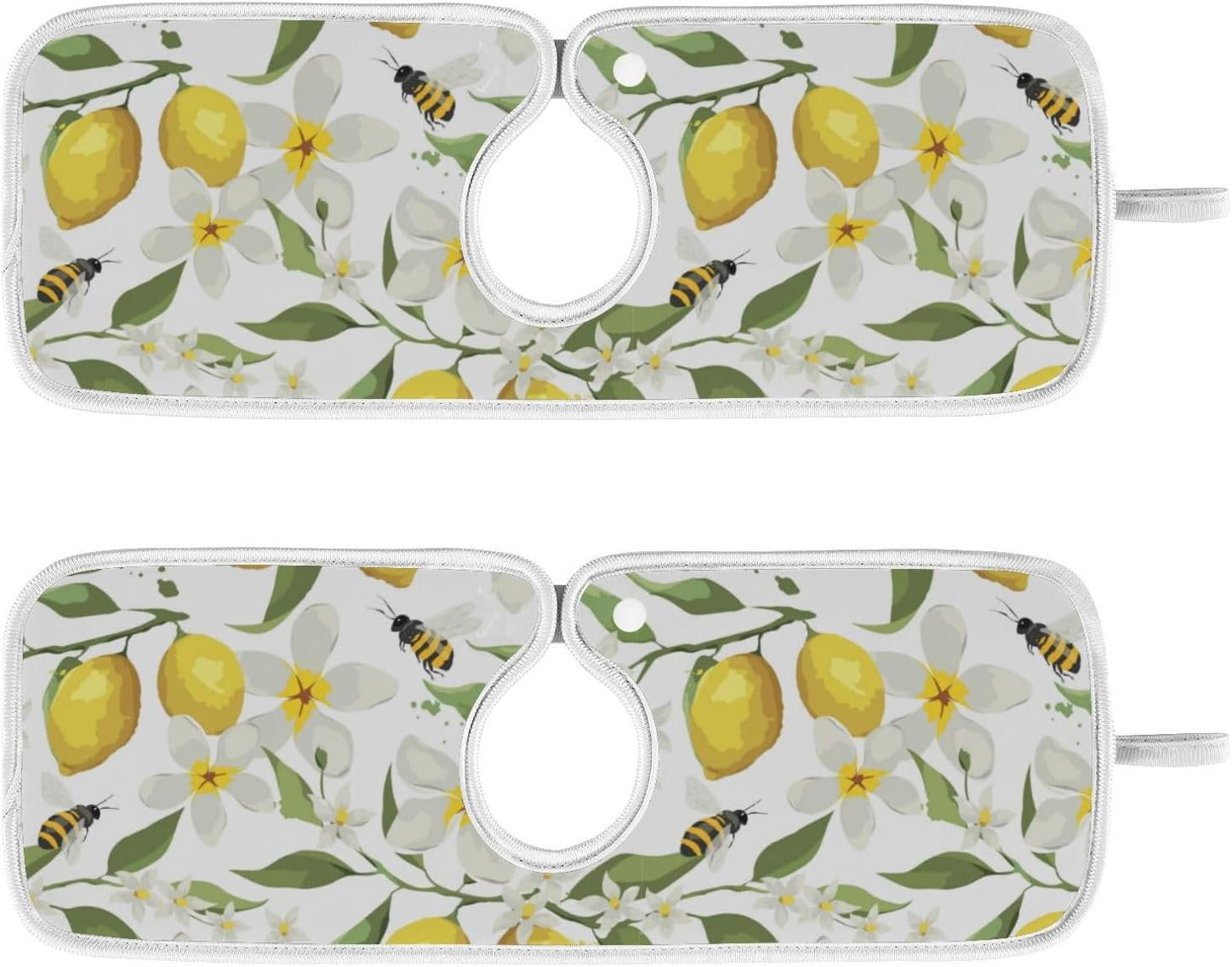 2 Pack Faucet Mat Splash Guard for Kitchen Sink, Summer Lemon Flowers ...