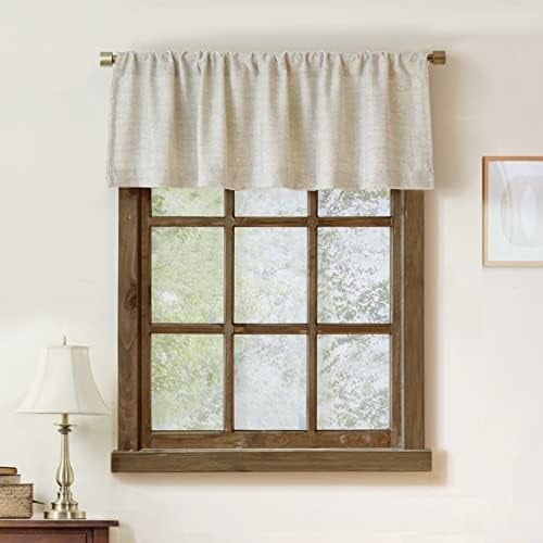 2 Pack Faux Linen Valance for Windows Kitchen Living Room Valances Rod ...