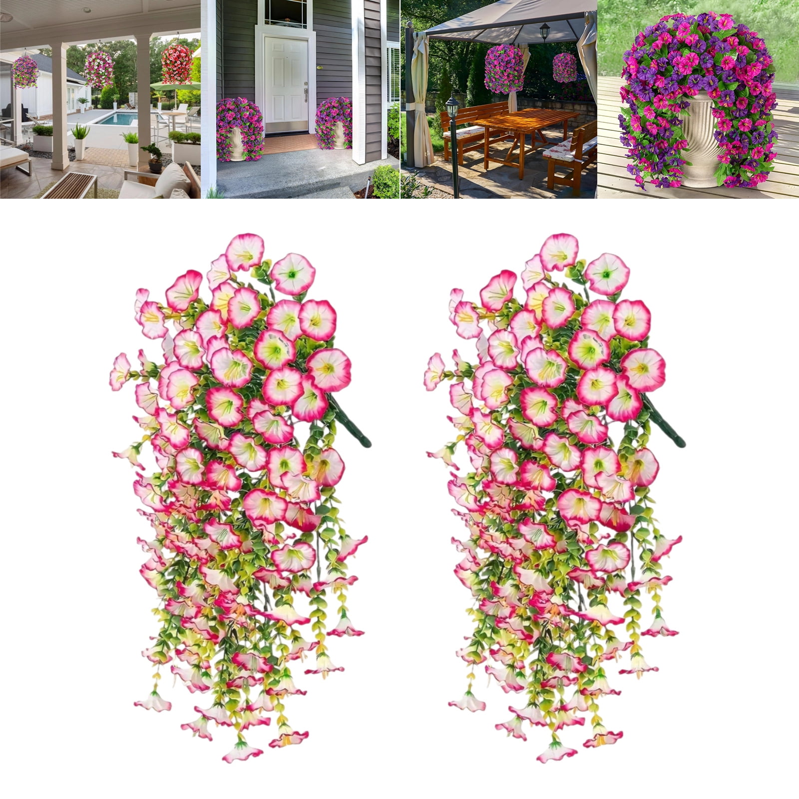 2 Pack Faux Purple Fuchsia Hanging Flowers Outdoor UV Resistant Silk ...