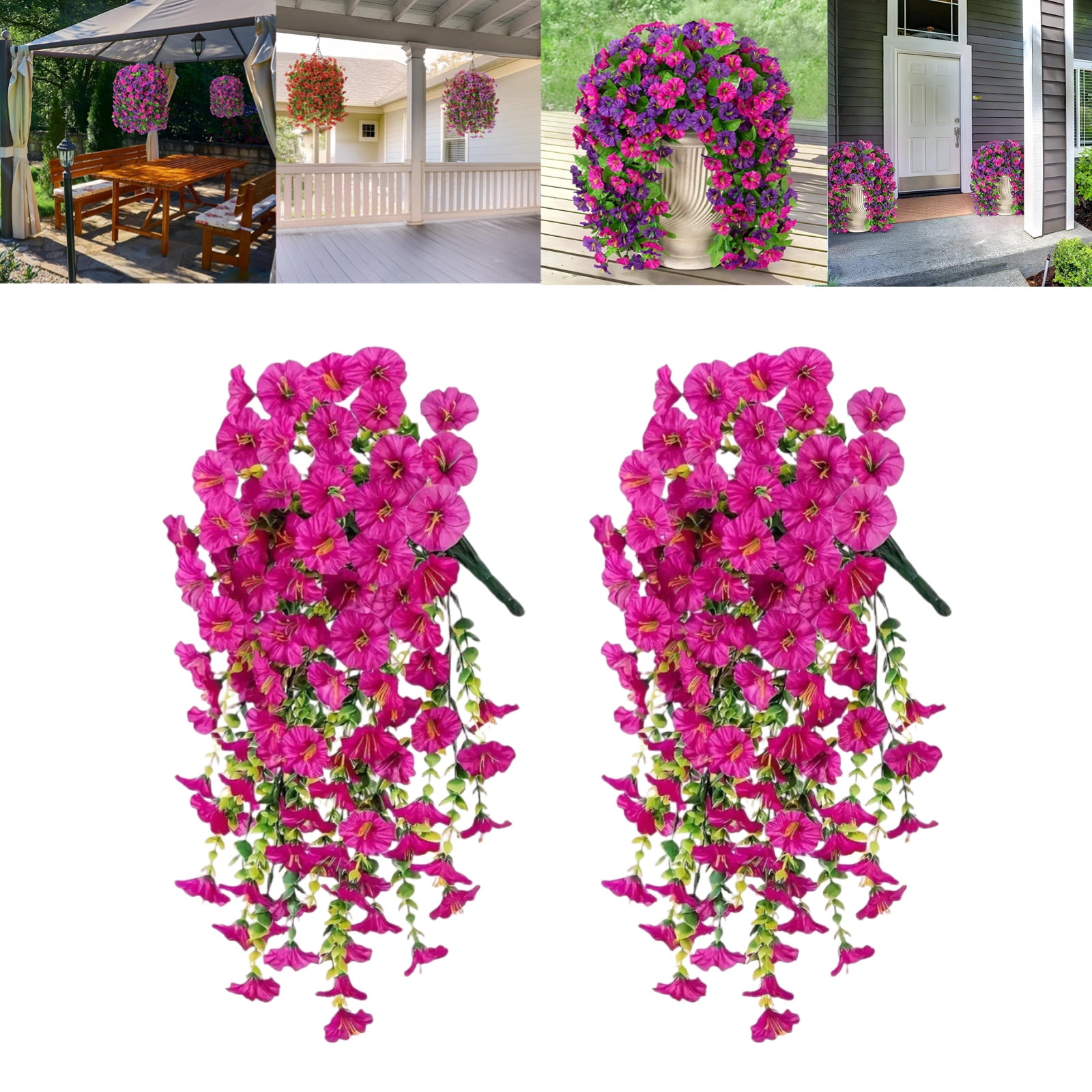 2 Pack Faux Silk Hanging Flowers Outdoor Decor UV Resistant Morning ...