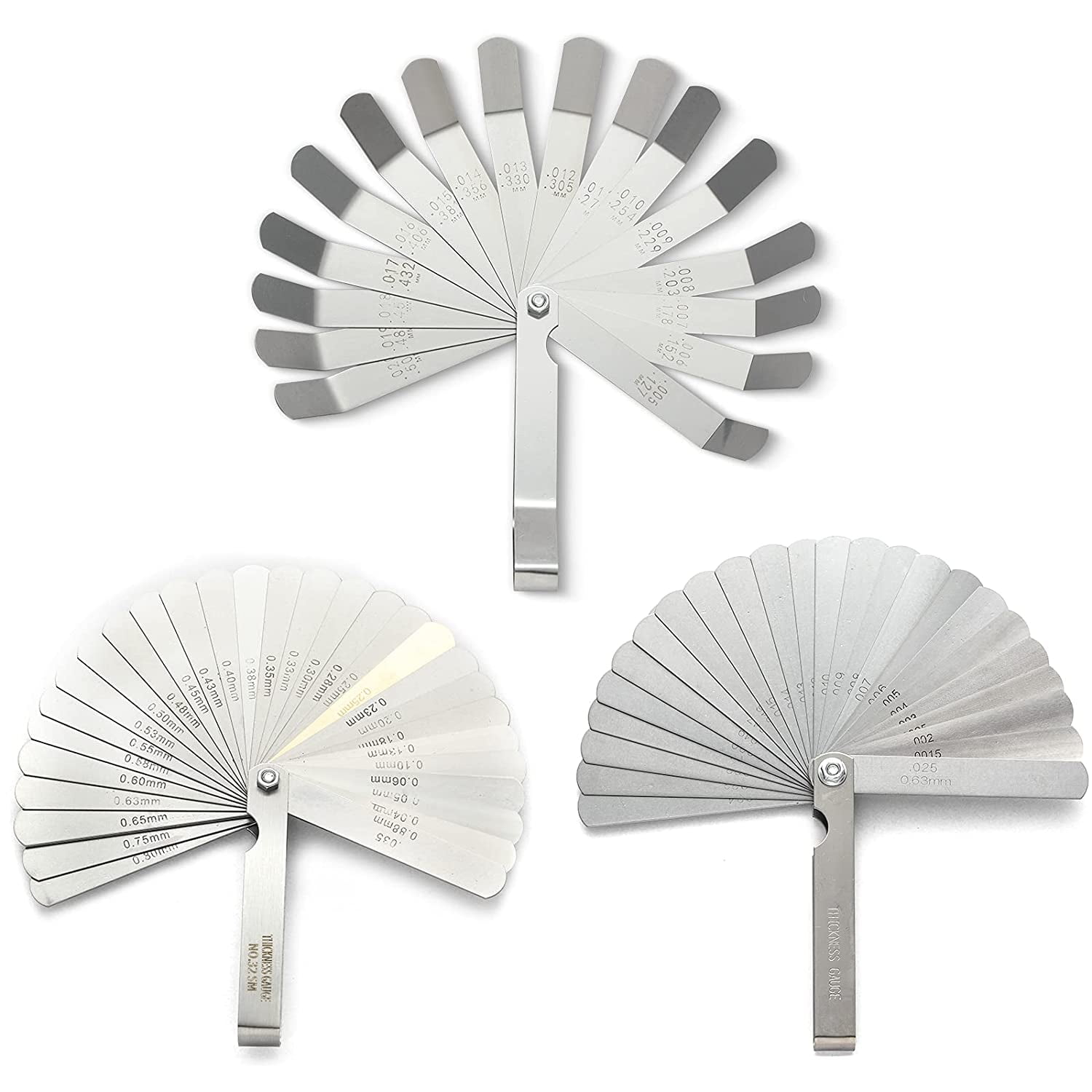 2 Pack Feeler Gauge with 32/26 Blades and 1 Pack Offset Feeler Gauge with 16 Blades - Stainless ...
