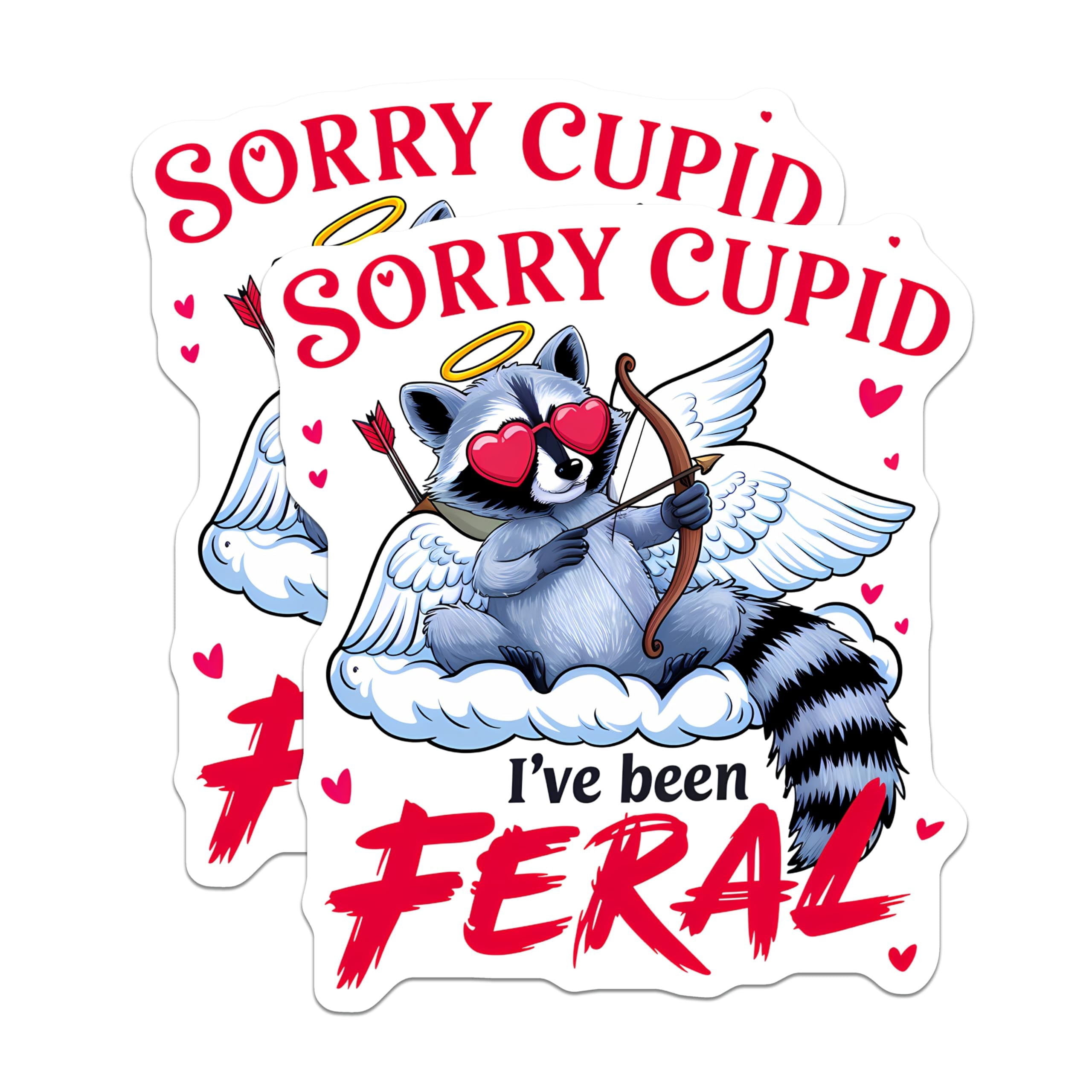 (2 Pack) Feral Raccoon Cupid Stickers - Funny Valentine Humor - Anti ...