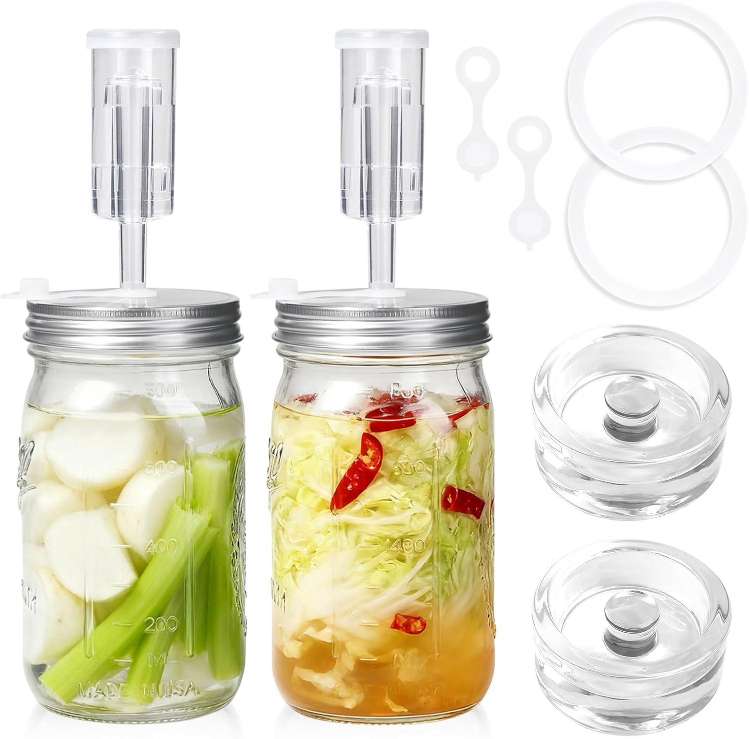 2 Pack Fermentation Jar Kit,32 oz Mason Jar Fermentation Kit with ...