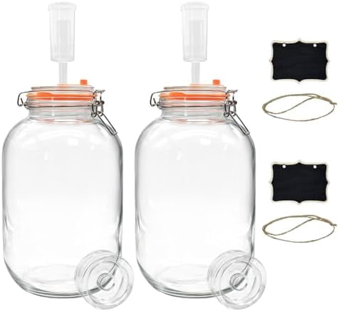 2 Pack Fermentation Jars with Weights & Airlocks, 1 Gallon Wide Mouth ...