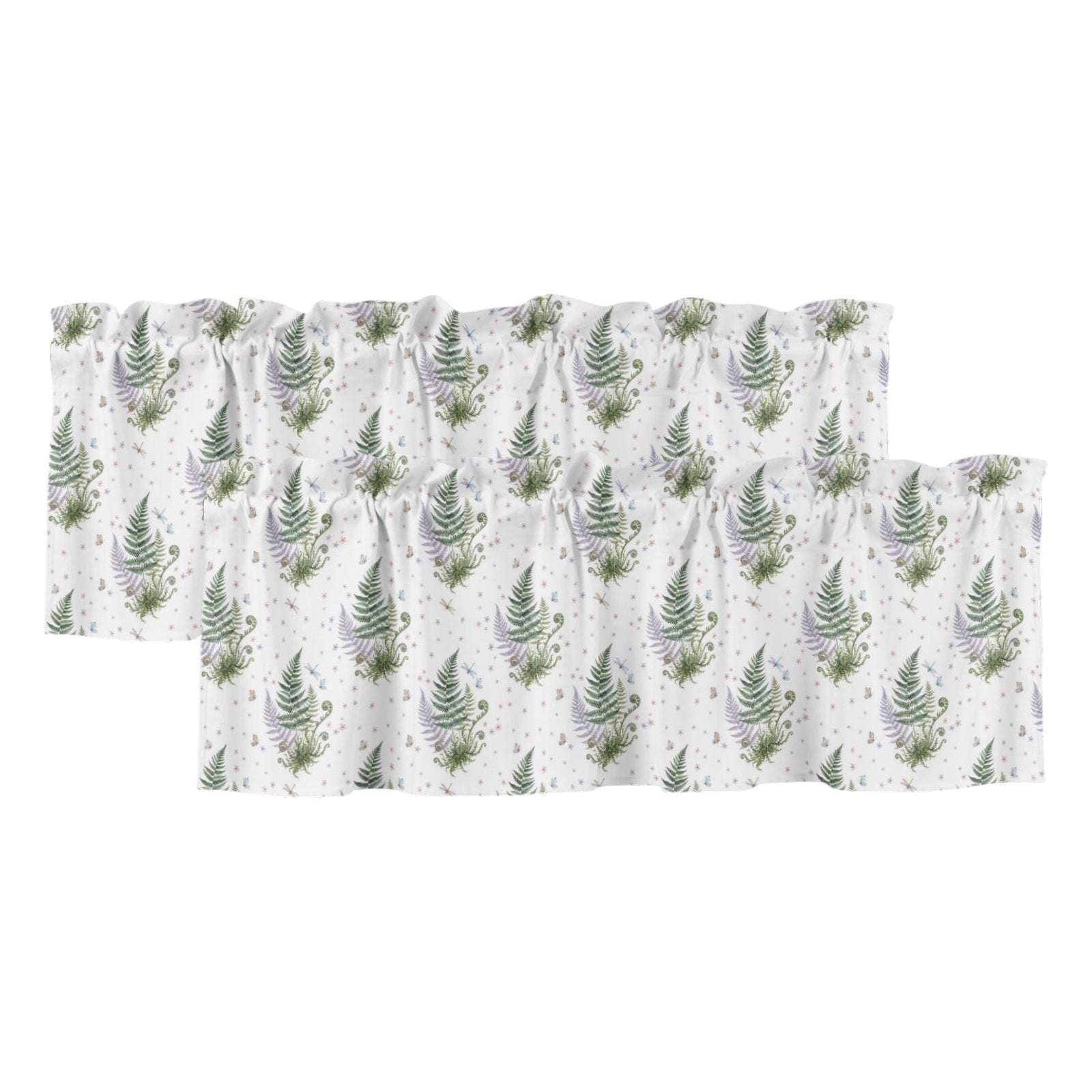 2 Pack Fern Leaves Valance for Window Rustic Watercolor Green Purple ...