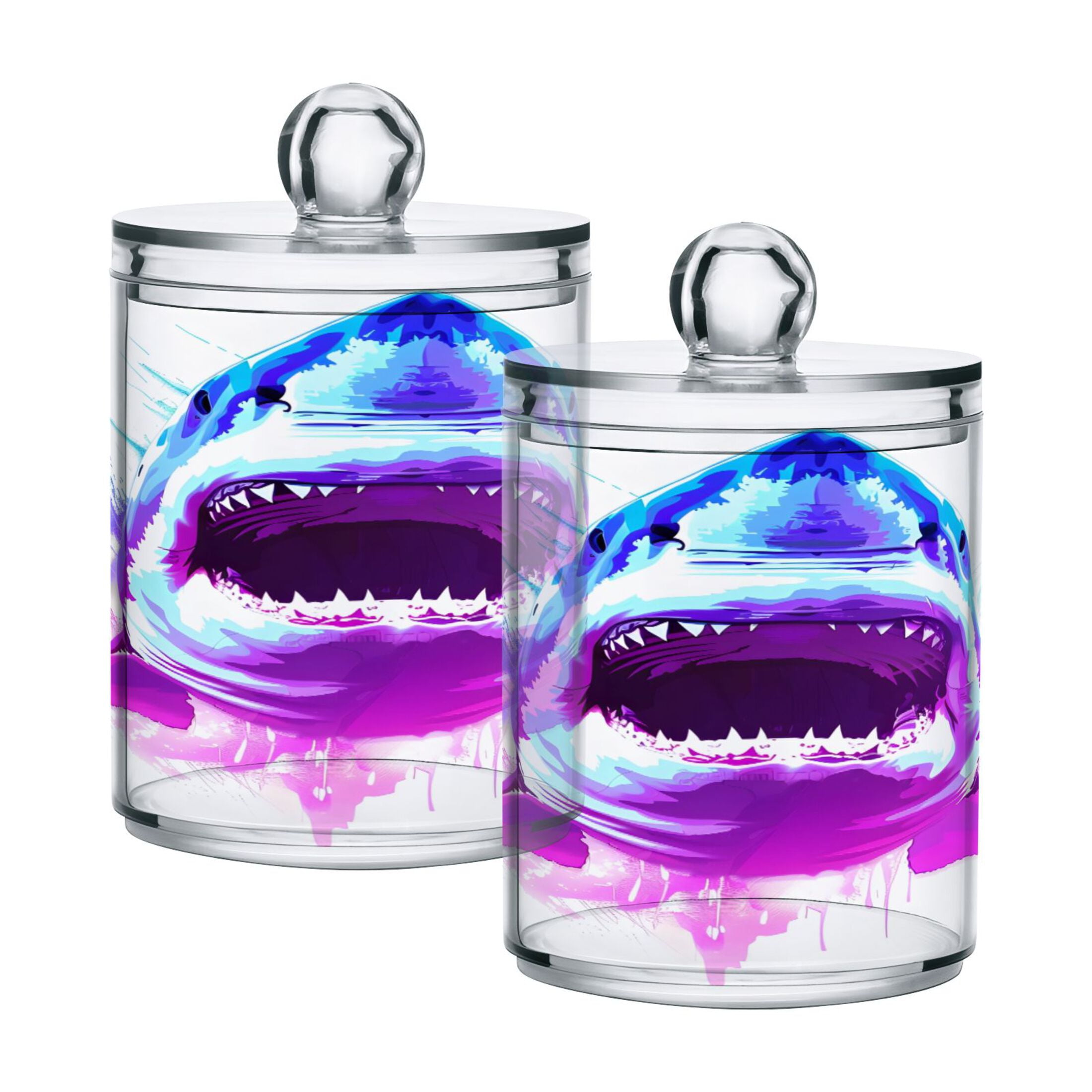 2 Pack Fierce Fantasy Shark Qtip Holder Dispenser Clear Plastic Storage Apothecary Jars for ...