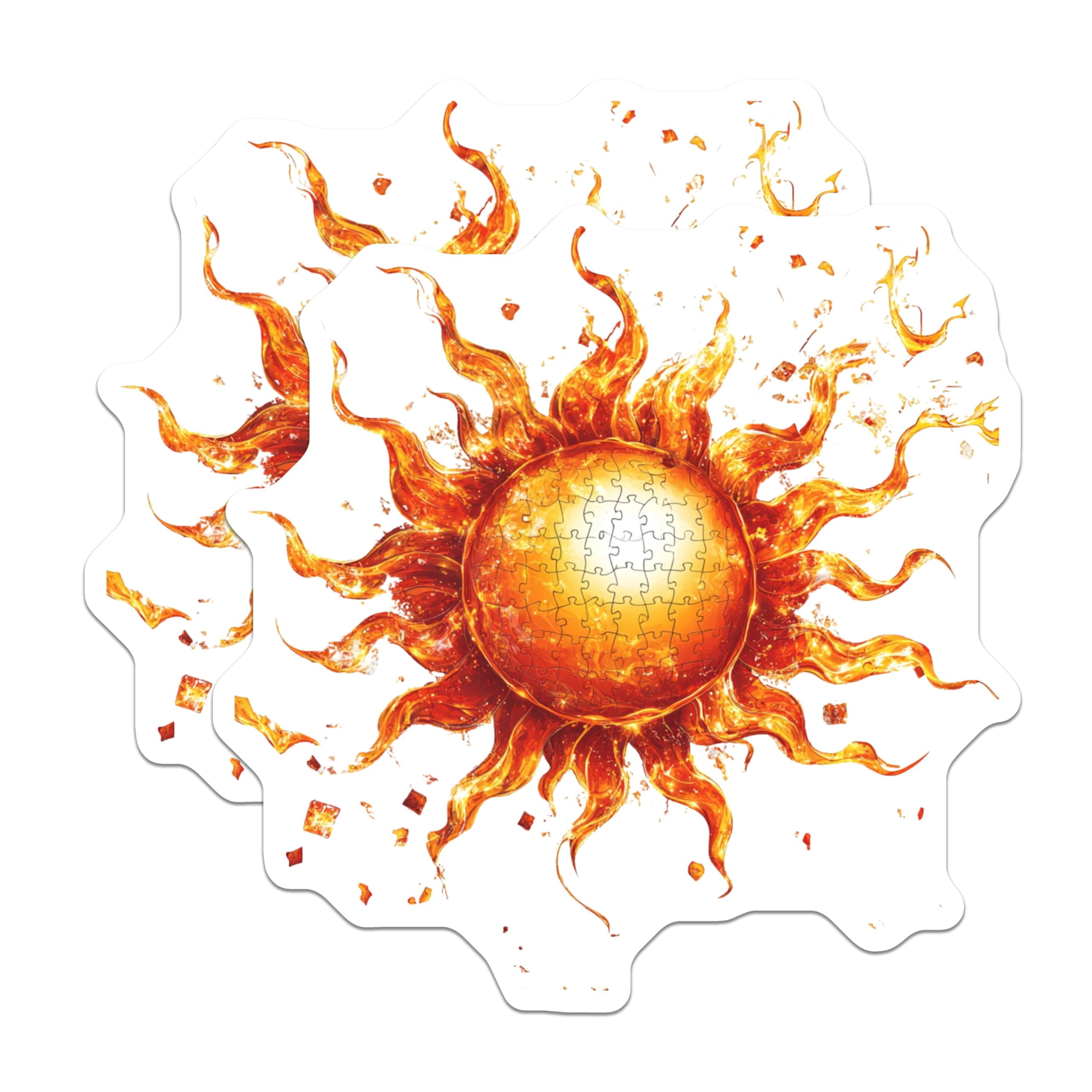 (2 Pack) Fiery Sun Puzzle Stickers - Radiant Energy Flame Decals ...
