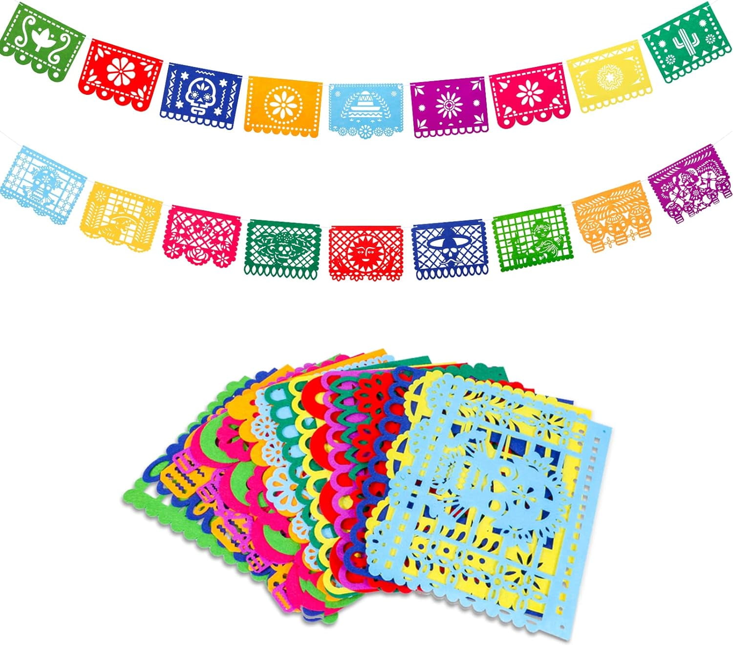 2 Pack Fiesta Banner Colorful Felt Papel Picado Banner for Party Cinco ...