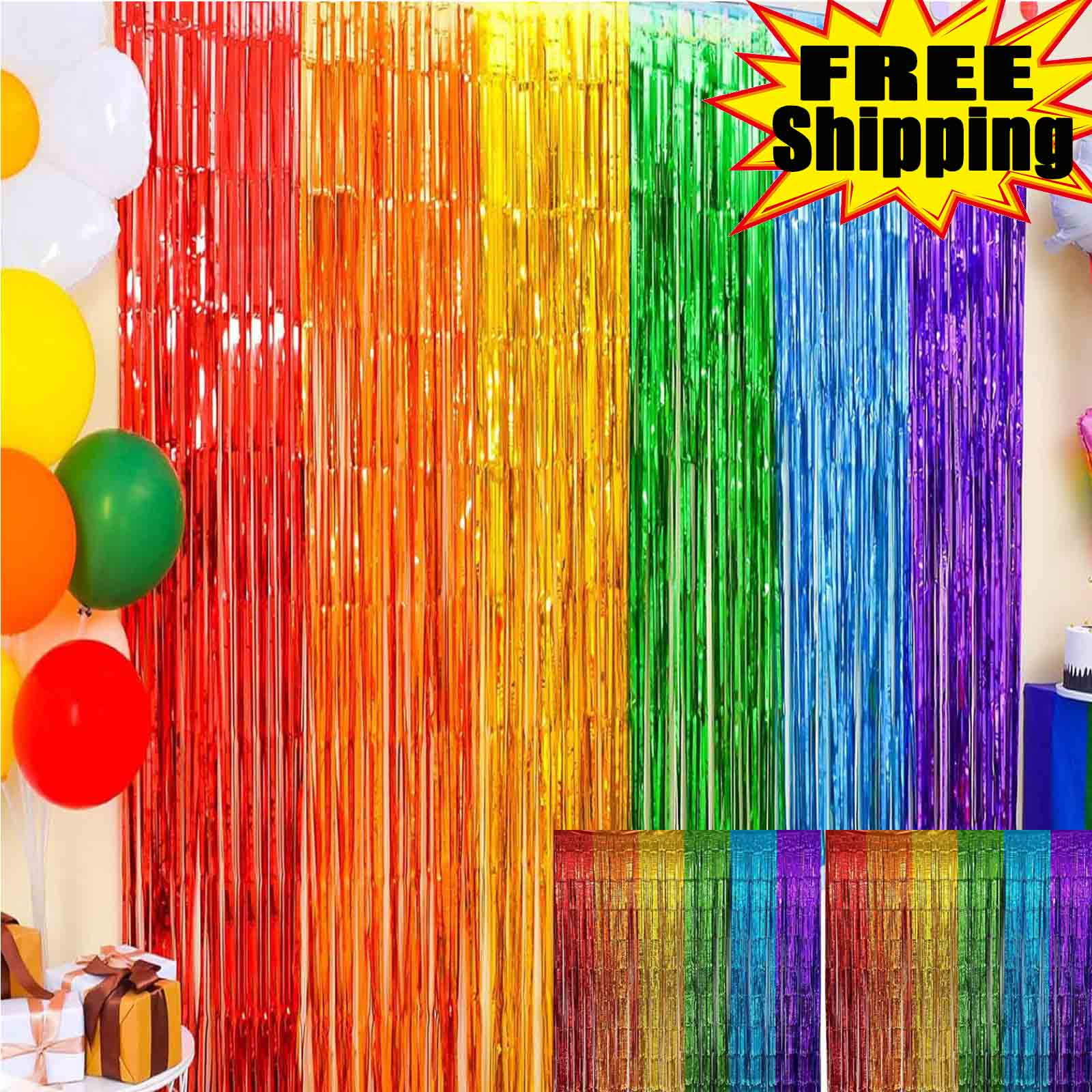 2 Pack Fiesta Party Decorations, Foil Fringe Curtains Backdrop 6.6 x 6. ...