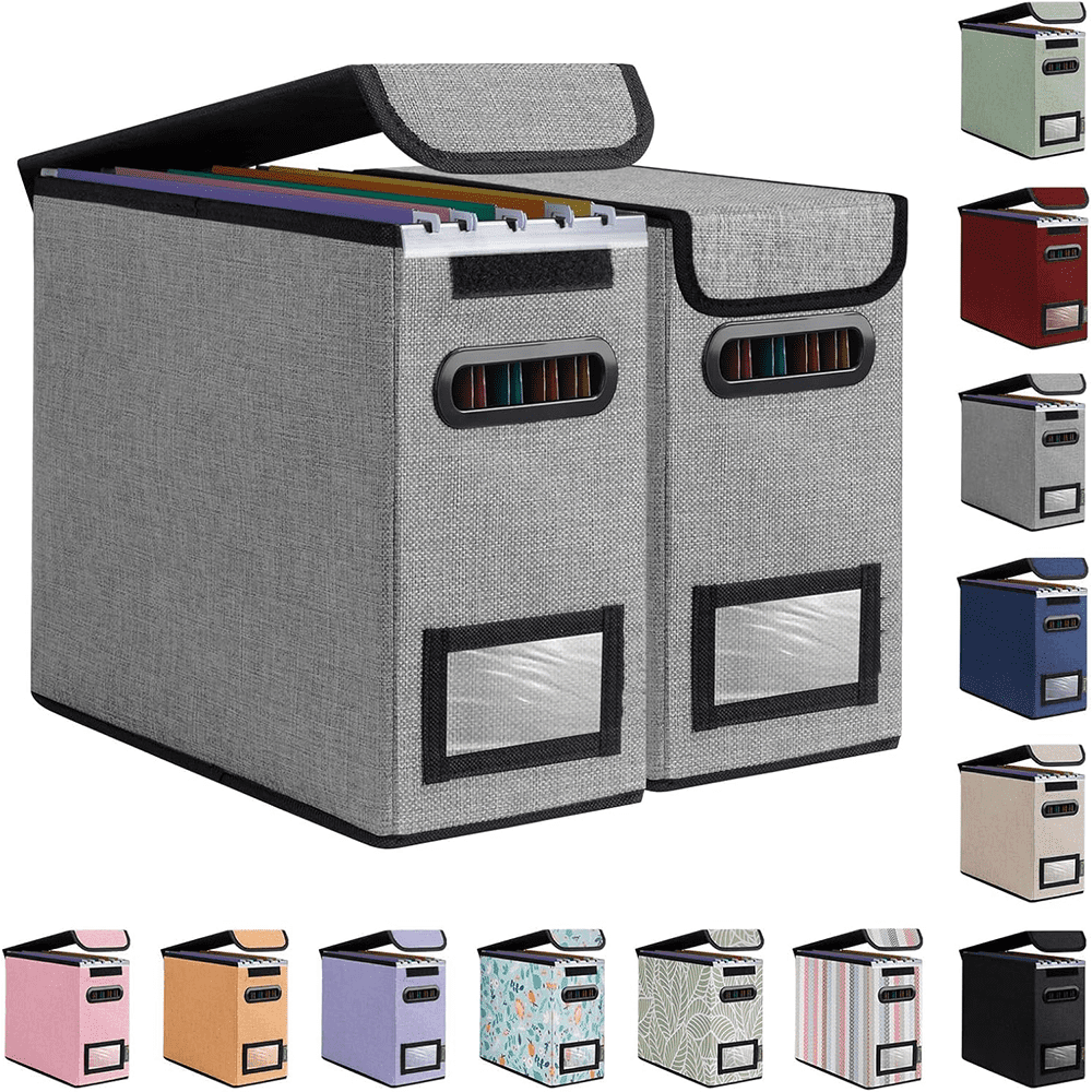 2 Pack File Organizer Box with Lid, Collapsible File Folder Organizer ...