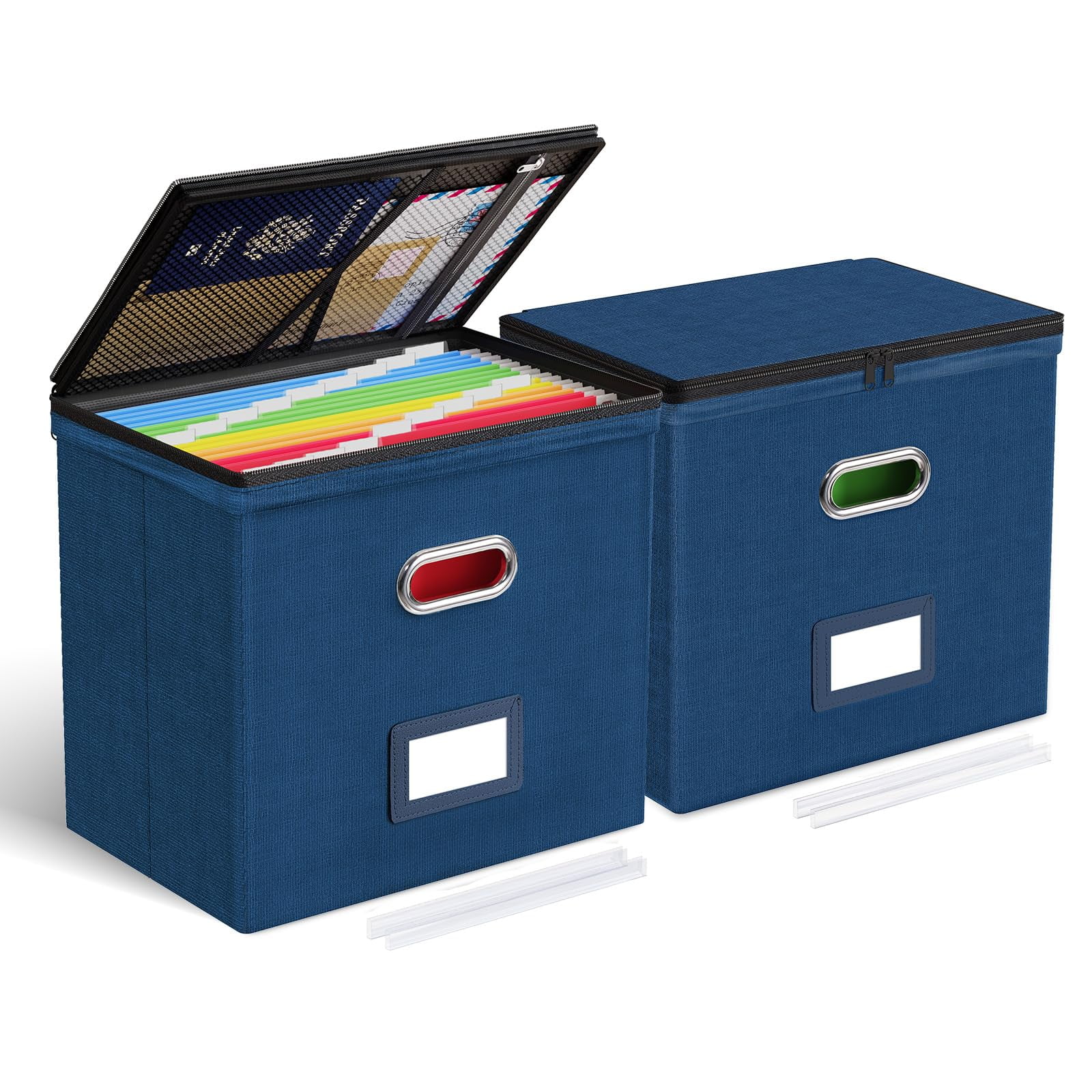 2 Pack File Organizer Boxes with Lids, File Box with Mesh Pockets ...