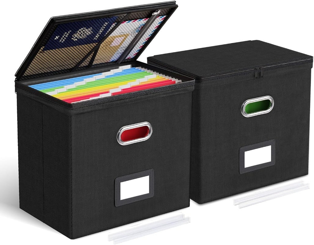 2 Pack File Organizer Boxes with Lids, File Box with Mesh Pockets ...