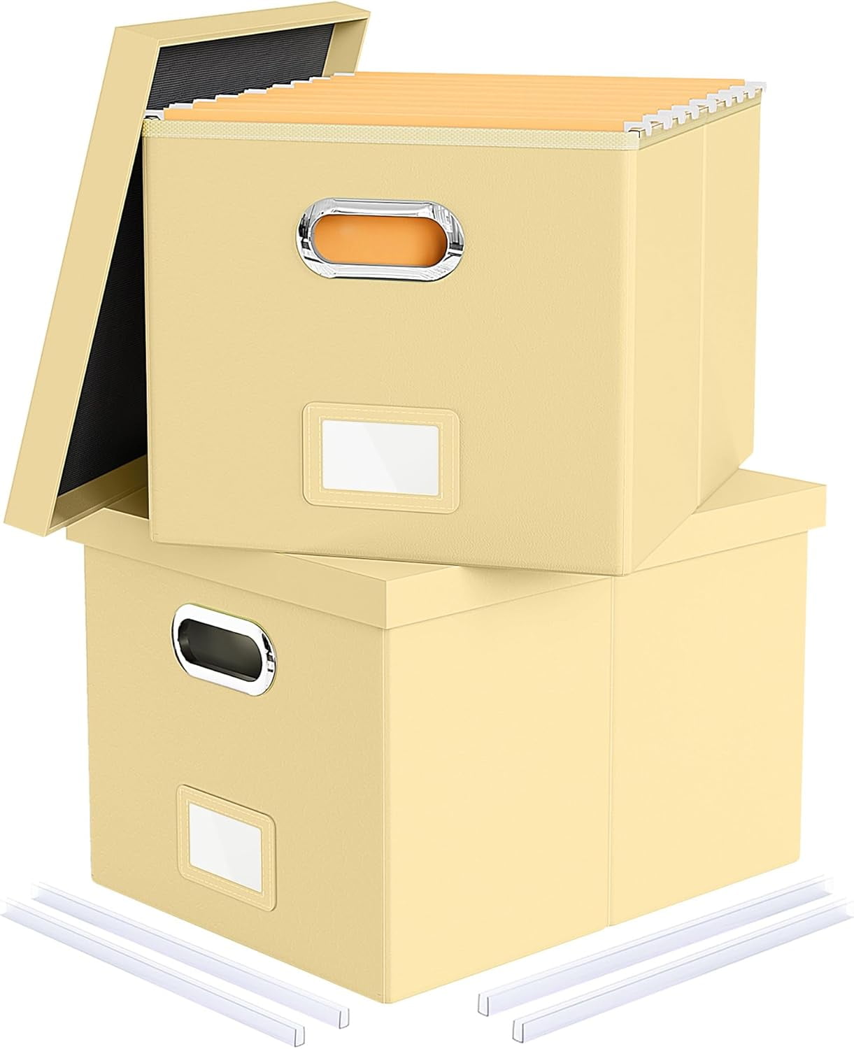 2 Pack File Storage Organizer Box, Portable Document Box with Lid,Fit ...