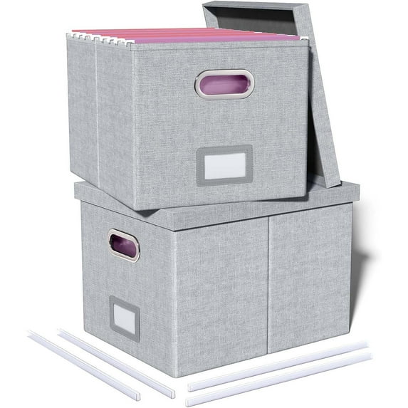 2 Pack File Storage Organizer, Filing Box, Portable File Box with Lid ...