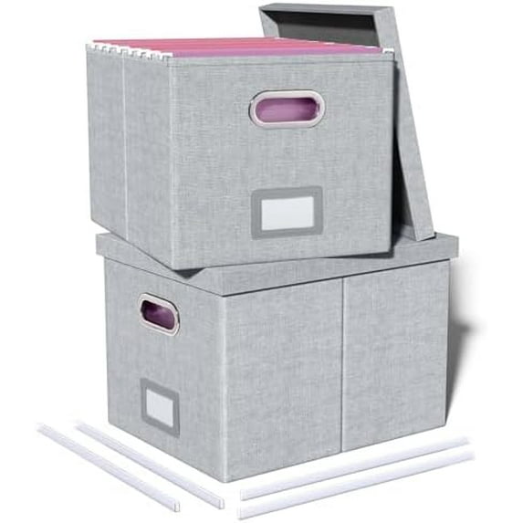 2 Pack File Storage Organizer, Filing Box, Portable File Box with Lid ...