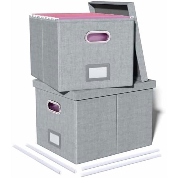 2 Pack File Storage Organizer, Filing Box, Portable File Box with Lid ...