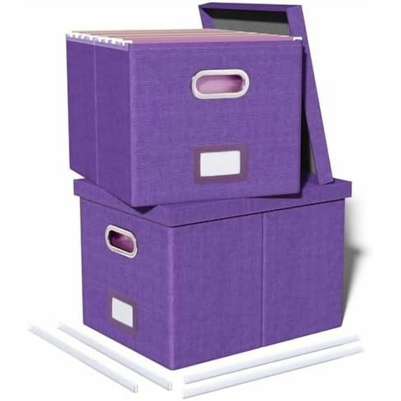 2 Pack File Storage Organizer, Filing Box, Portable File Box with Lid ...