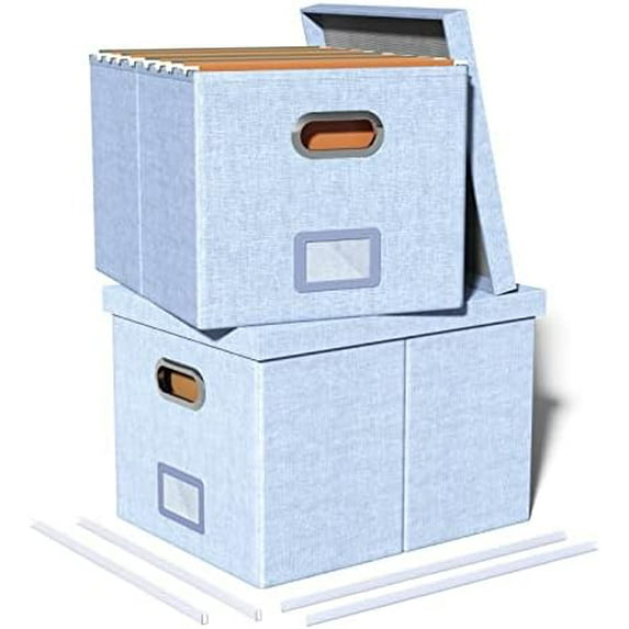 2 Pack File Storage Organizer, Filing Box, Portable File Box with Lid ...