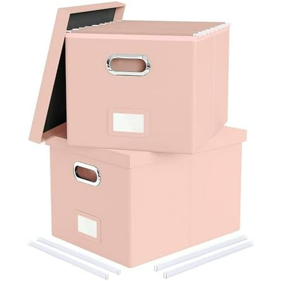2 Pack File Storage Organizer, Portable File Box with Lid, Fit for ...