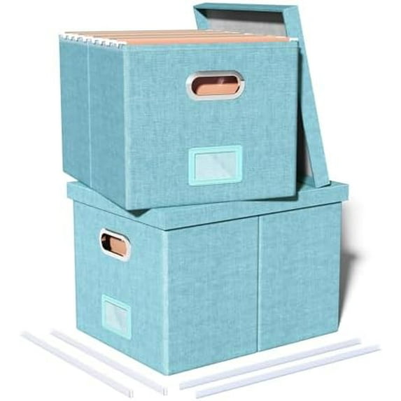 2 Pack File Storage Organizer - Portable Filing Box with Lid, Fits ...