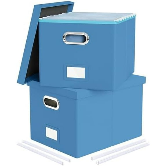 2 Pack File Storage Organizer - Portable Filing Box with Lid, Fits ...