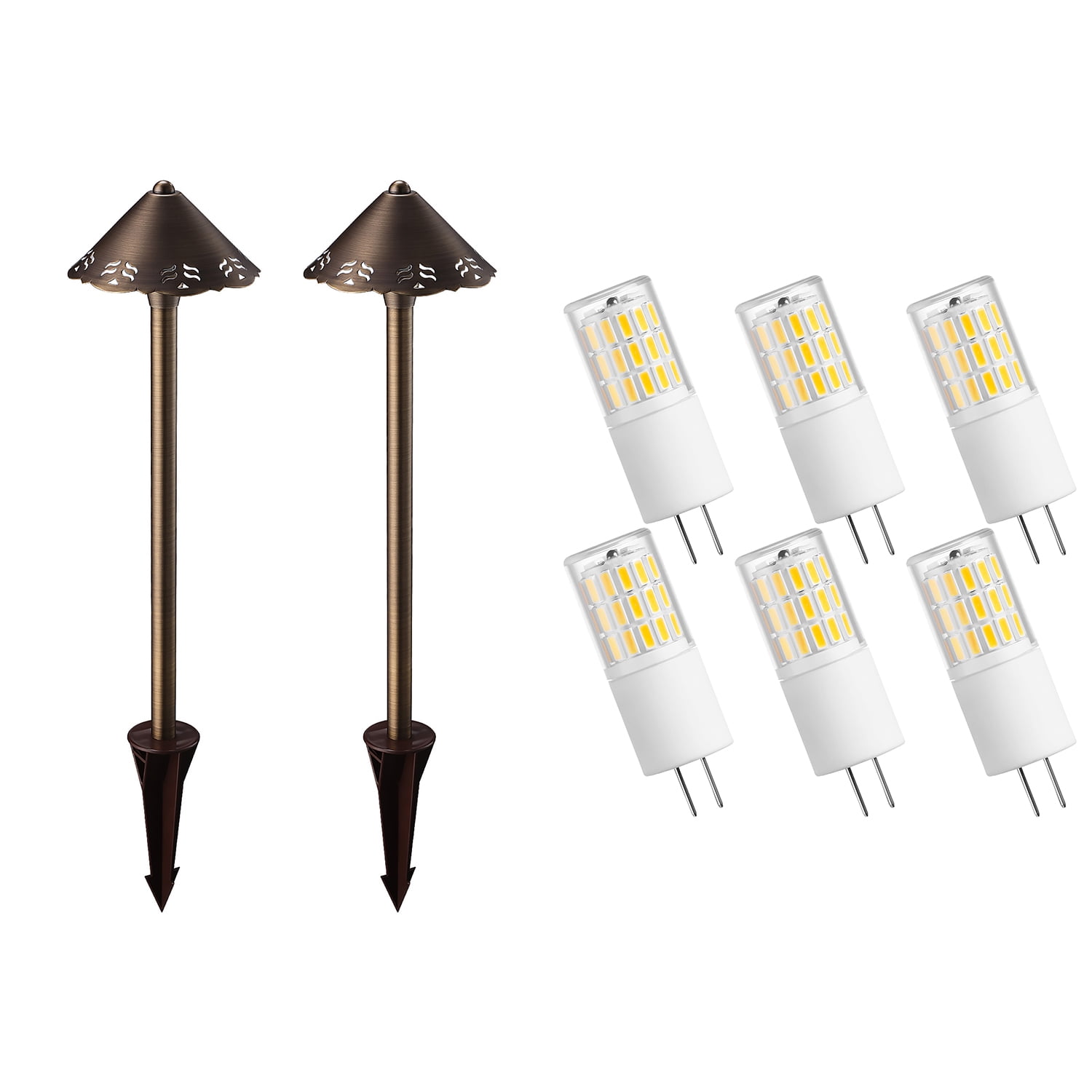 2 Pack Filigree Solid Cast Brass Pathway Lights + 6 Pack G4 LED Bulb ...